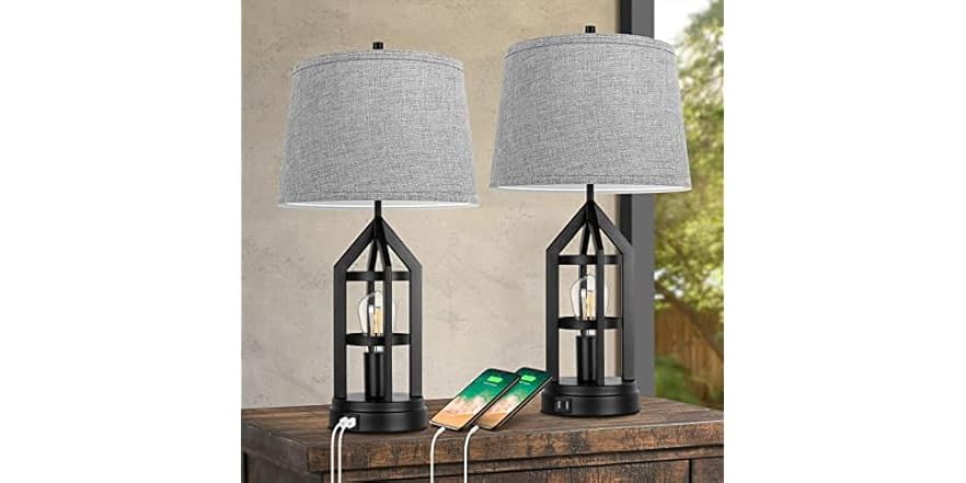 BesLowe 2-Light Grey Table Lamps 2Pk