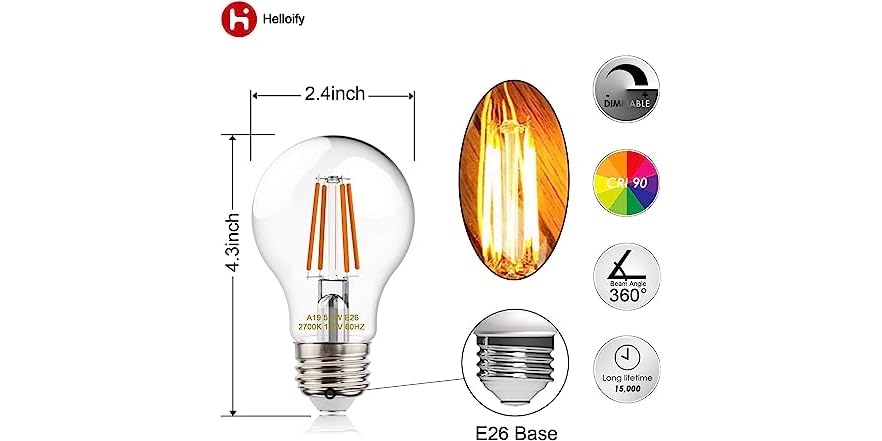 helloify A19 LED Filament Bulbs