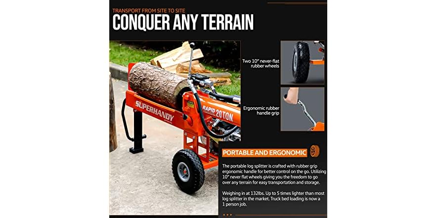 SuperHandy Log Splitter, 20 Ton Gas Powered