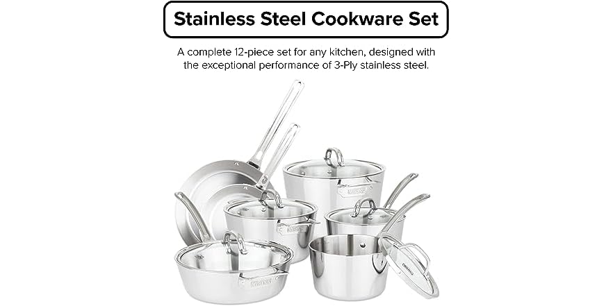 3-Ply Stainless Steel Cookware 12 Piece Set