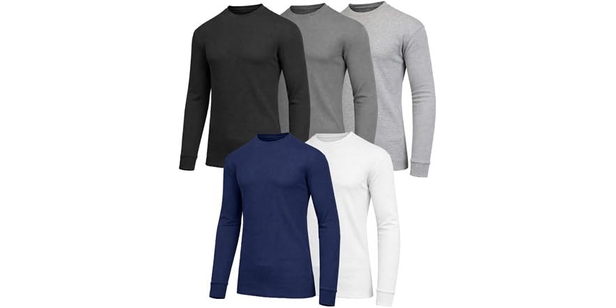 5Pk Mens Waffle-Knit Thermal Shirts