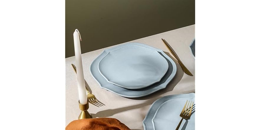 Stone Lain Baskerville 12-Piece Dinnerware Set, Light Blue