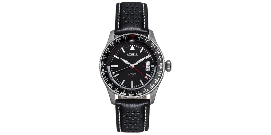 Axwell Arrow Leather-Band Watch w/Date