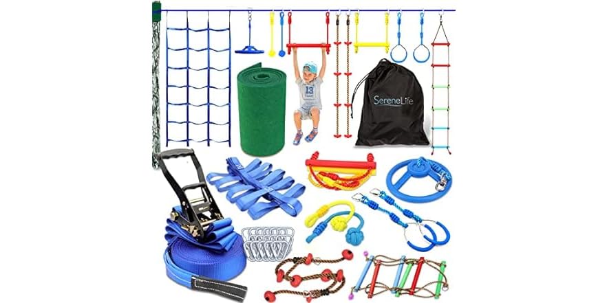 SereneLife 50ft Ninja Slackline Obstacle Course Outdoor Gym (Open Box)