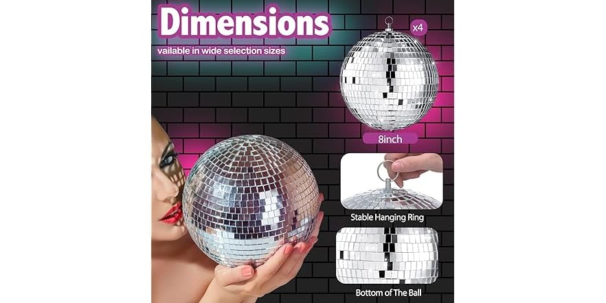4 Pack 8" Hanging Silver Disco Ball