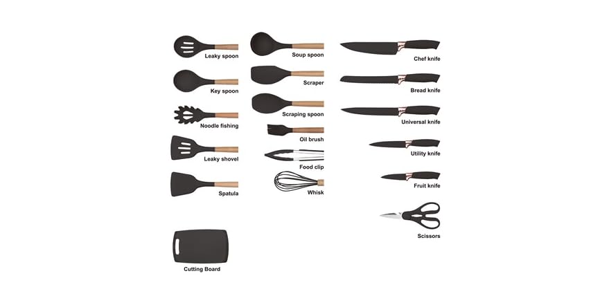 Premium 19-Piece Cooking Utensils Set with Cutting Board, Black