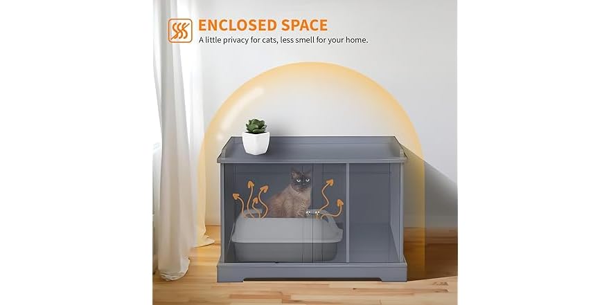 Cat Gray Litter Box Enclosure Furniture