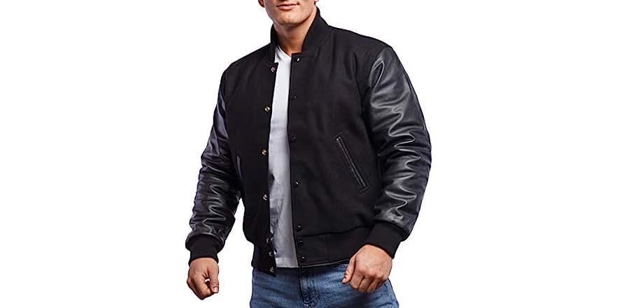 Varsity Base Letterman Jacket, Black, XXL