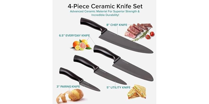 Nuwave 4-piece Black Ceramic Knife Set