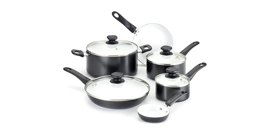WearEver Nonstick Ceramic 10-Piece Cookware Set, Black