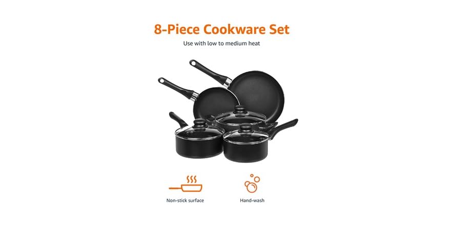 Amazon Basics 8-Piece Pots & Pans Cookware Set