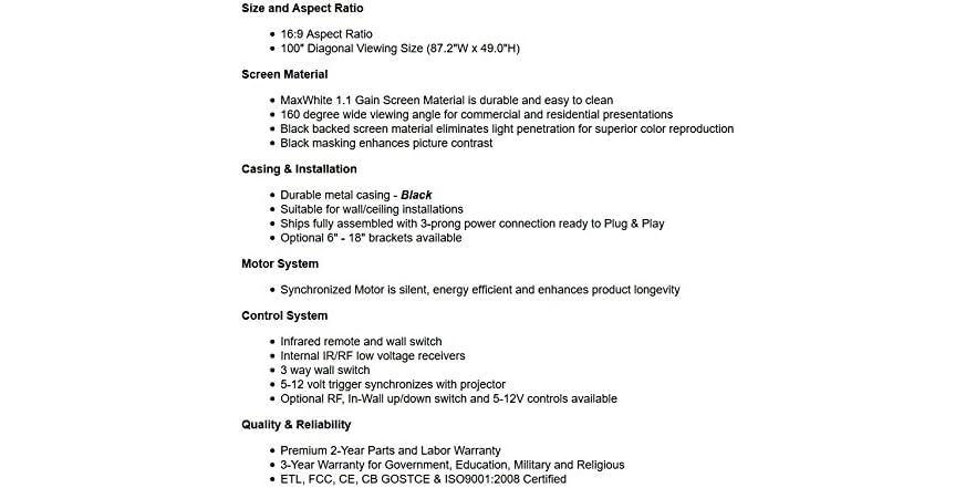 Elite Spectrum 100" Projector Screen