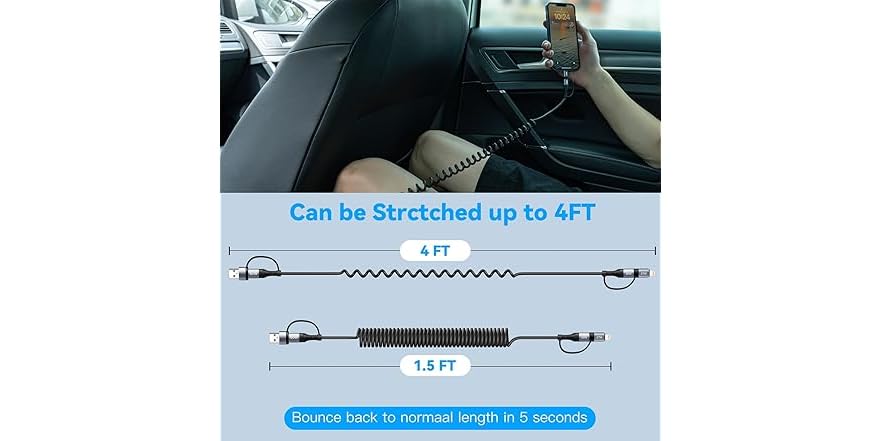 Miger 4FT Coiled 4-in-1 Charging Cable