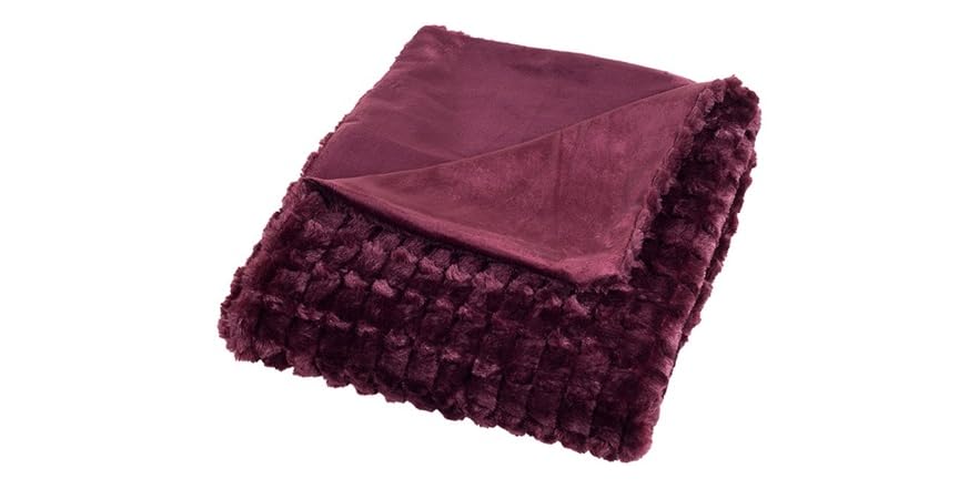 Embossed Faux Fur Mink Throw-Burgundy