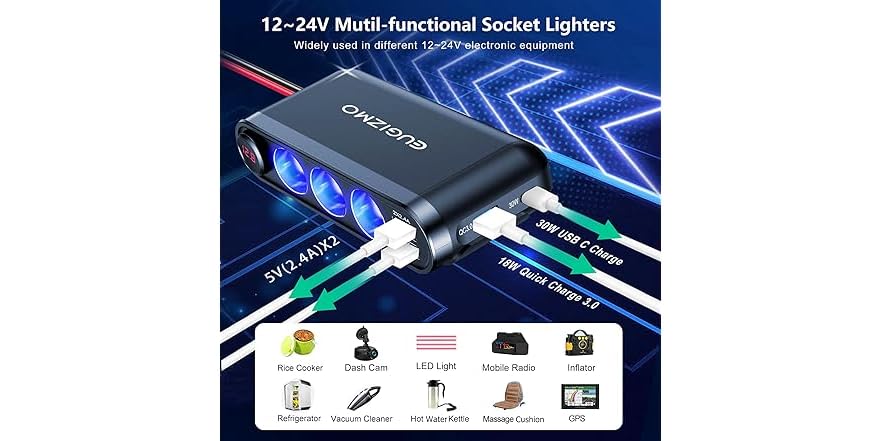 12V Car Cigarette Lighter Socket, 200W