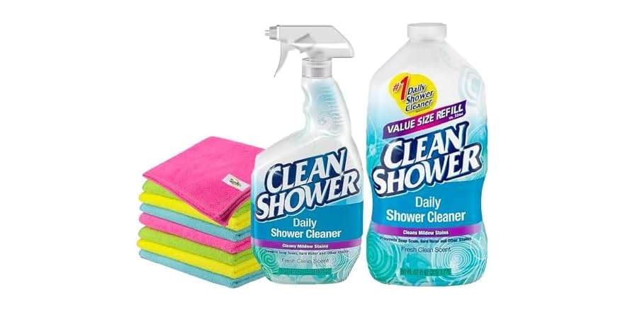Spray Daily Shower Cleaner 32 oz, Refill and Cleaning Cloths