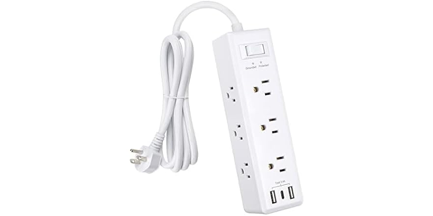 Clear Power 2-Outlet Power Strip with 3 USB Ports(1 USB-C)