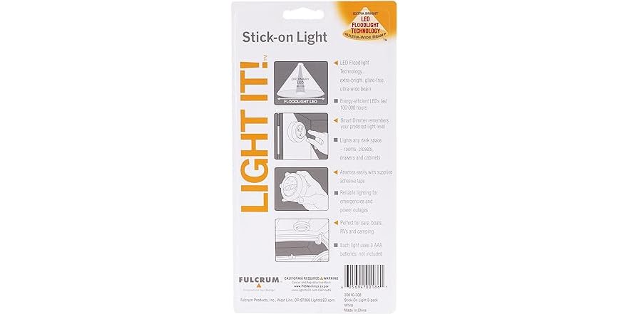 LIGHT IT! by Fulcrum Stick-On Light, 3 Pack