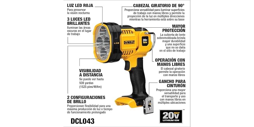 DEWALT, DCL043 20V MAX LED Jobsite Spotlight