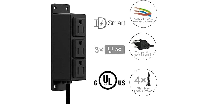 3 AC Outlet Surface Mounted Power Strip