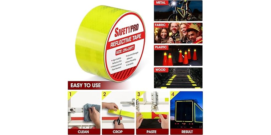 SafetyPro 2 Pack Yellow Reflective Tape (2inx20ft)