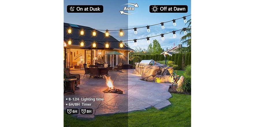 48FT S14 Solar String Lights Outdoor with Remote