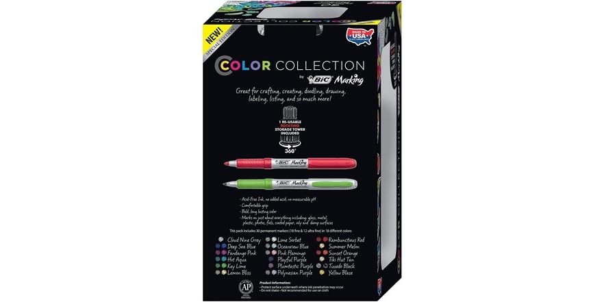 BIC Permanent Markers, Assorted 30 Count