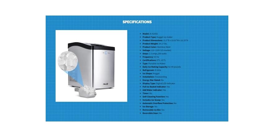 Sonic Speed Nugget Ice Maker, 45 lbs. of Ice a Day