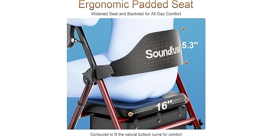 Soundfuse Rollator Walkers with Seat for Seniors, Foldable 8 (Open Box)