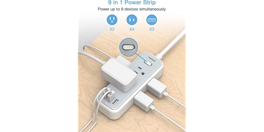 TESSAN 6ft Mini Power Strip (6 Outlets, 3 USB Ports)