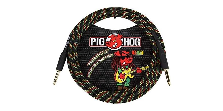 Pig Hog 1/4" to 1/4" Rasta Stripes Guitar Cable