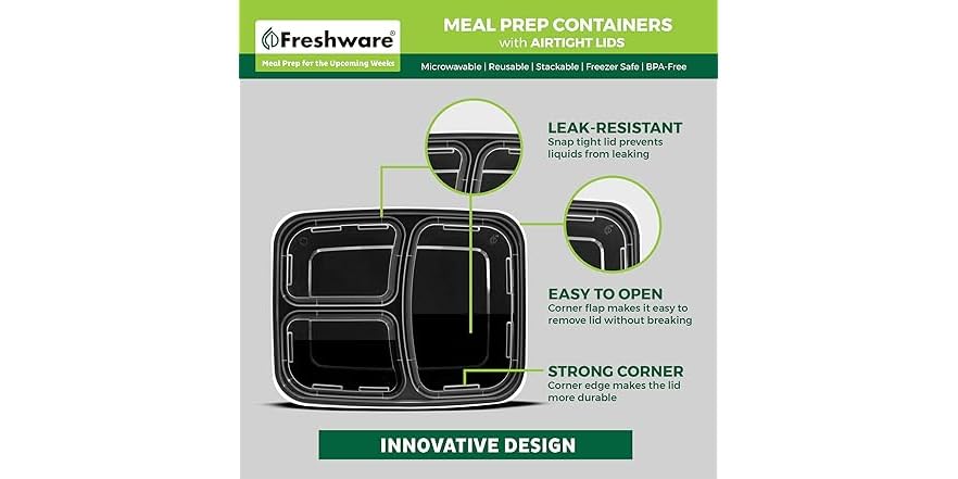 Freshware Meal Prep Containers [21 Pack](24 oz)