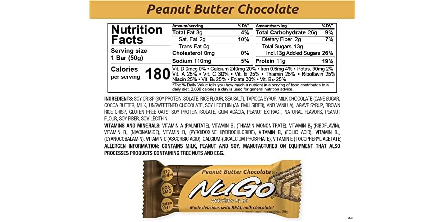 NuGo Protein Bar, Peanut Butter Chocolate, 15-Count