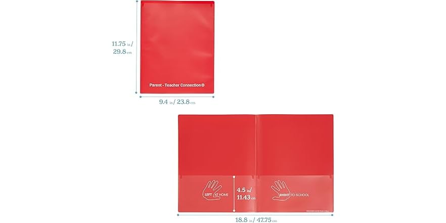 ECR4Kids 2-Pocket Parent-Teacher Classroom Communication Folder Red