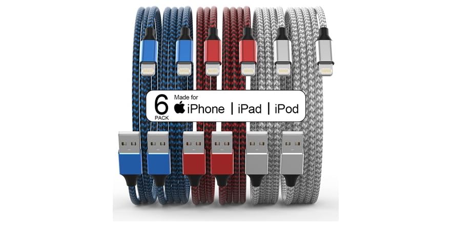 (6 Pack) MFi Certified Lightning Cables for Apple Devices
