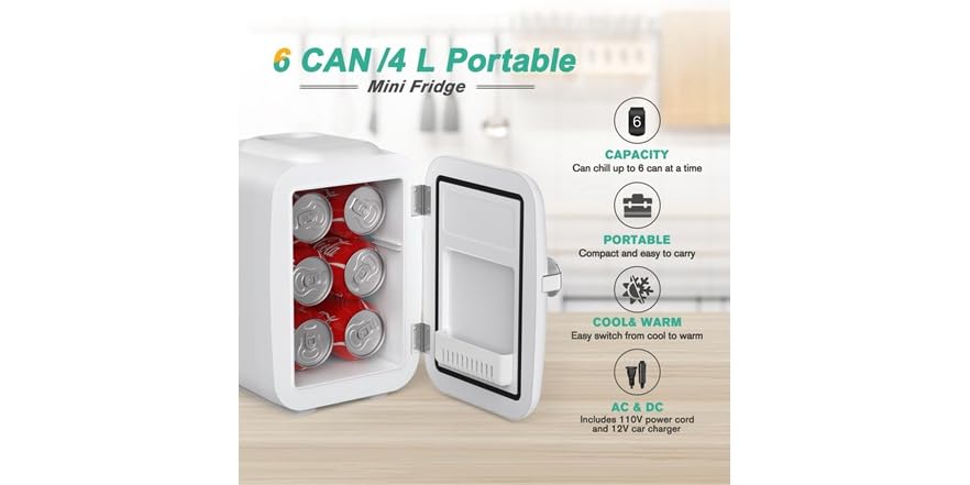 CROWNFUL 6 Can CROWNFUL Mini Fridge, 4L