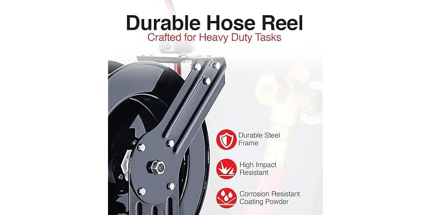 ReelWorks Air Hose Reel 3/8"x50' SBR Rubber Hose