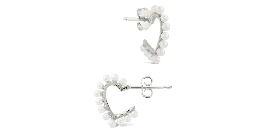 Sterling Forever Pearl Heart Hoops