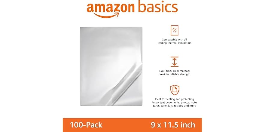Amazon Basics Clear Laminator Sheets, 100 Pack