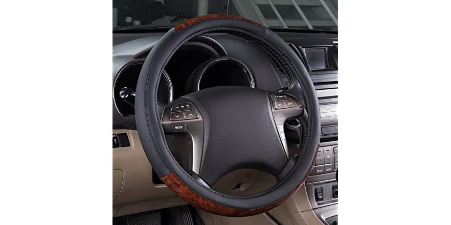 Wood Grain Leather Steering Wheel Cover