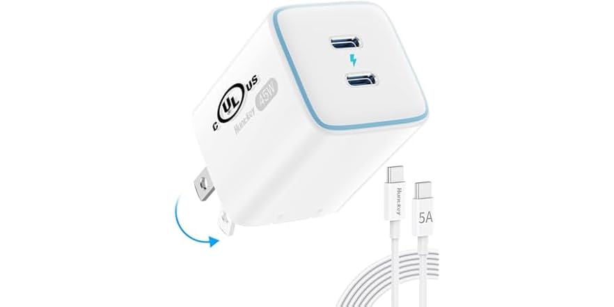 Huntkey Dual Port 45W GaN USB-C Foldable Power Adapter