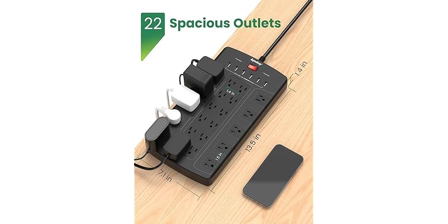 SUPERDANNY Surge Protector (22 Outlets, 6 USB Ports)