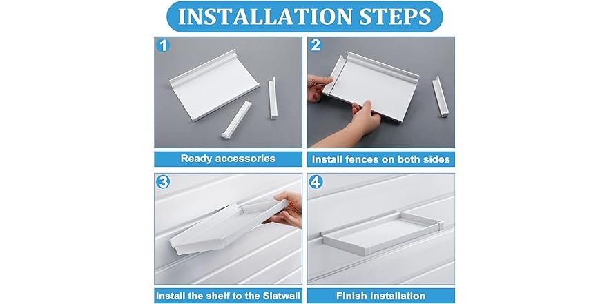 4 Pack Plastic Slatwall Hanging Shelves