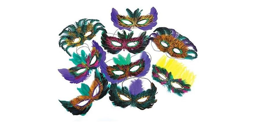Mardi Gras Feather Masks ~ 10 Pack