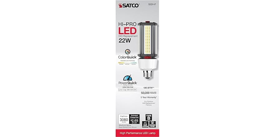 Satco S23147 Hi-Pro Wattage and Color Te