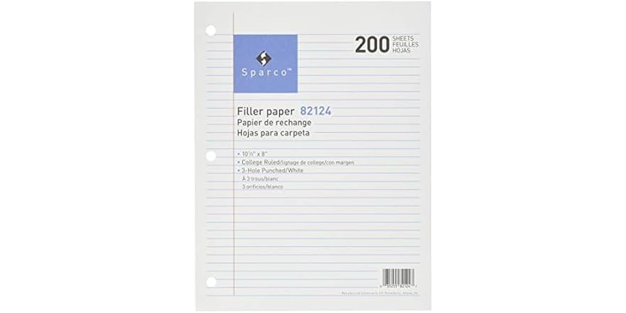 Sparco Filler Paper College Rule 200ct