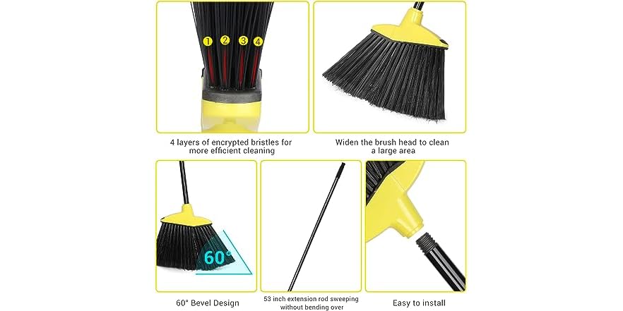 20 Pack Angle Commercial Brooms, Yellow