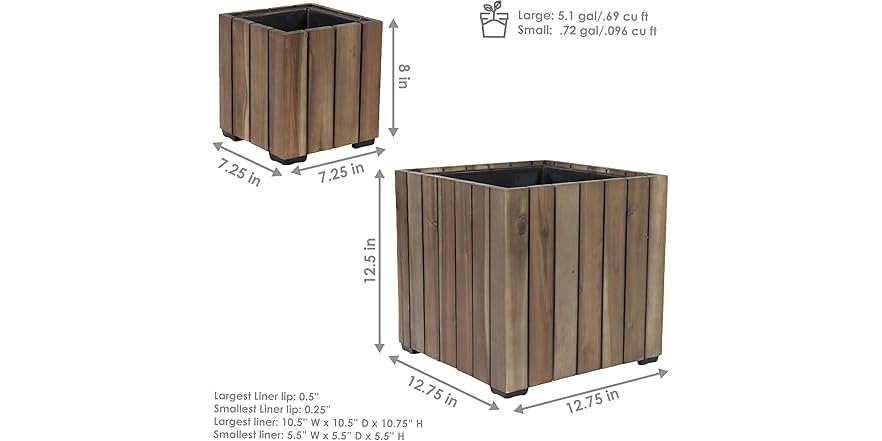 Sunnydaze Indoor/Outdoor Wooden Planter Boxes, 2PK