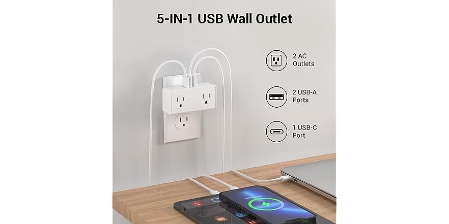 Clear Power 2-Outlet Wall-Tap + 2-Outlet 6ft Strip