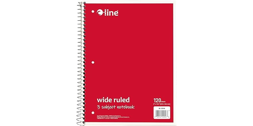 C-Line 3-Subject Notebook, Wide Ruled